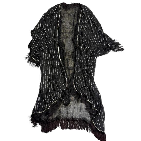 Other | Black Beaded Fringe Kimono Jacket Large Osfm Wearable Art 9s ...